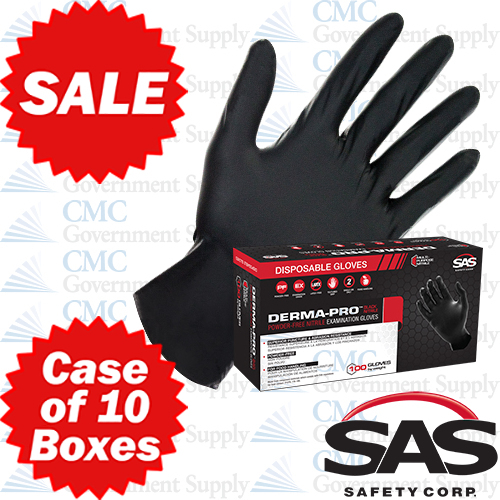 DERMA-PRO Black Nitrile Exam Gloves – Case of 10 Boxes MEDIUM